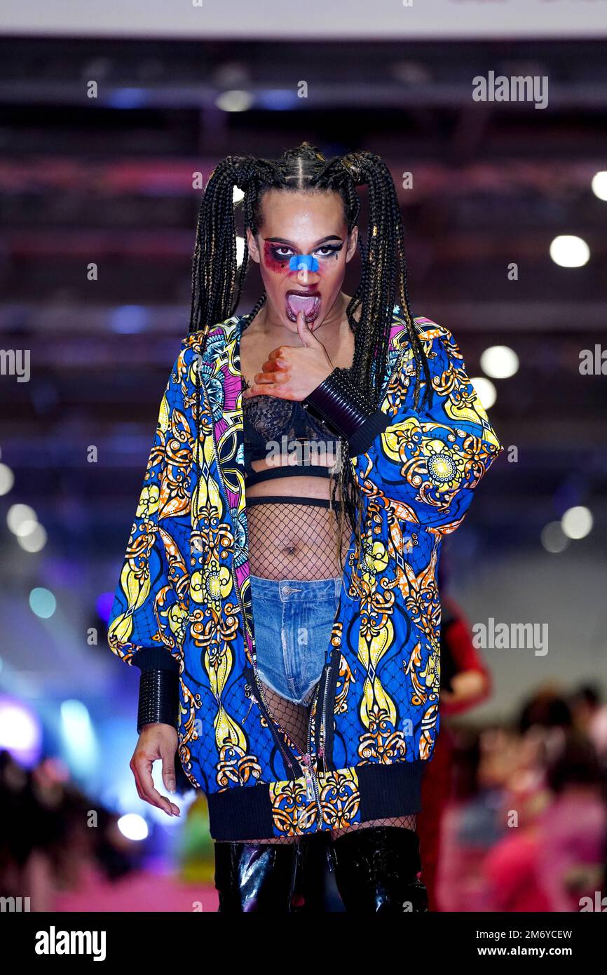 Drag queens take part in a catwalk show during the official opening of at RuPaul's DragCon UK ...