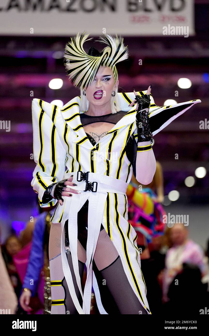 Drag queens take part in a catwalk show during the official opening of at RuPaul's DragCon UK ...