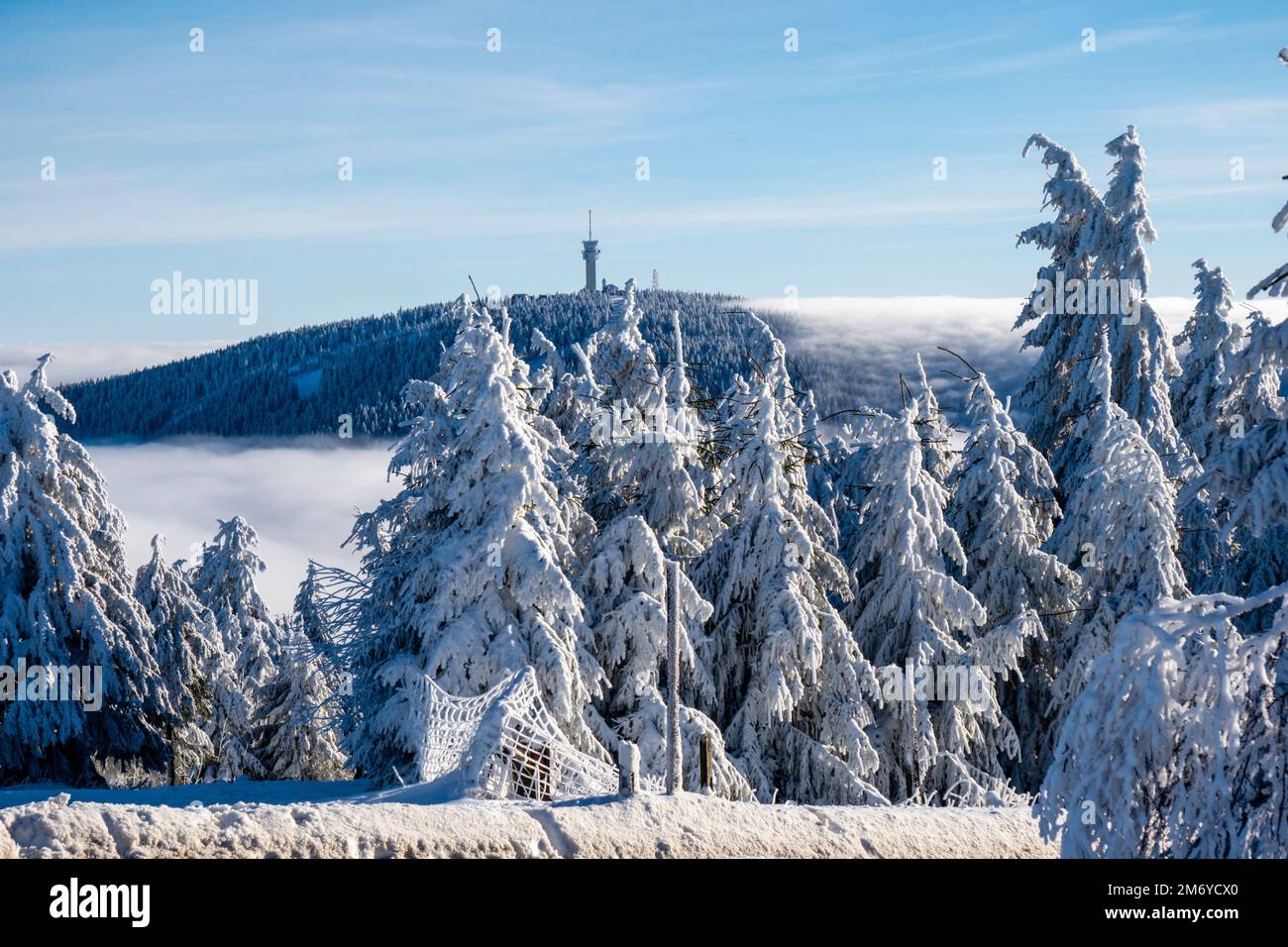 The summit of the mountain Klínovec, Keilberg, seen from the summit of ...