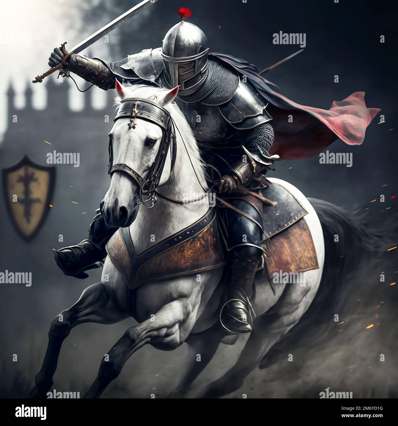 The Knight who attacked with the sword on the horse. White horse ...