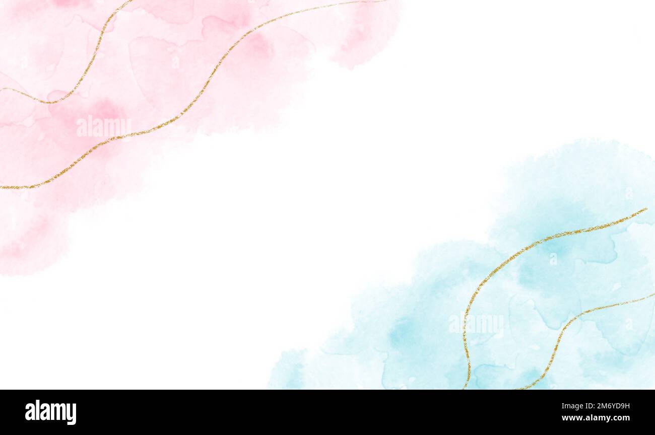 Abstract Pink Blue Pastel Watercolor Paint Stain Background With Gold Glitter, Wedding ...