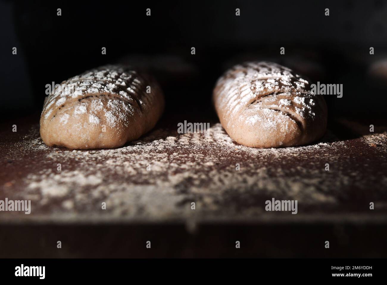Poppy seeds bread in the baking oven - France Stock Photo - Alamy