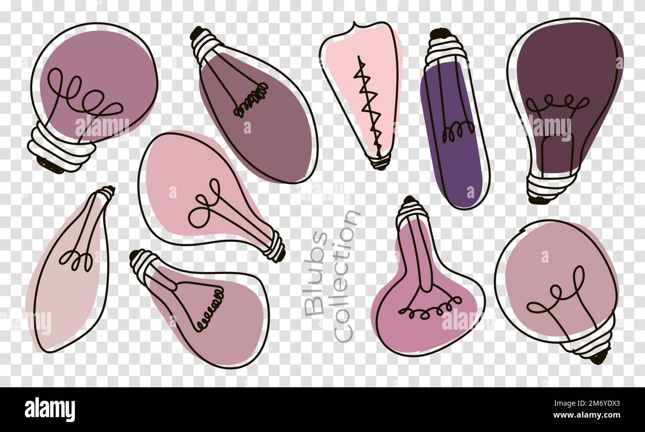 Light bulbs doodle. Colorful light blubs icon set. Creative light bulbs ...