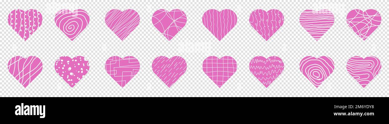 Big set of pink hearts. Vector illustration heart shapes. Cute hand ...