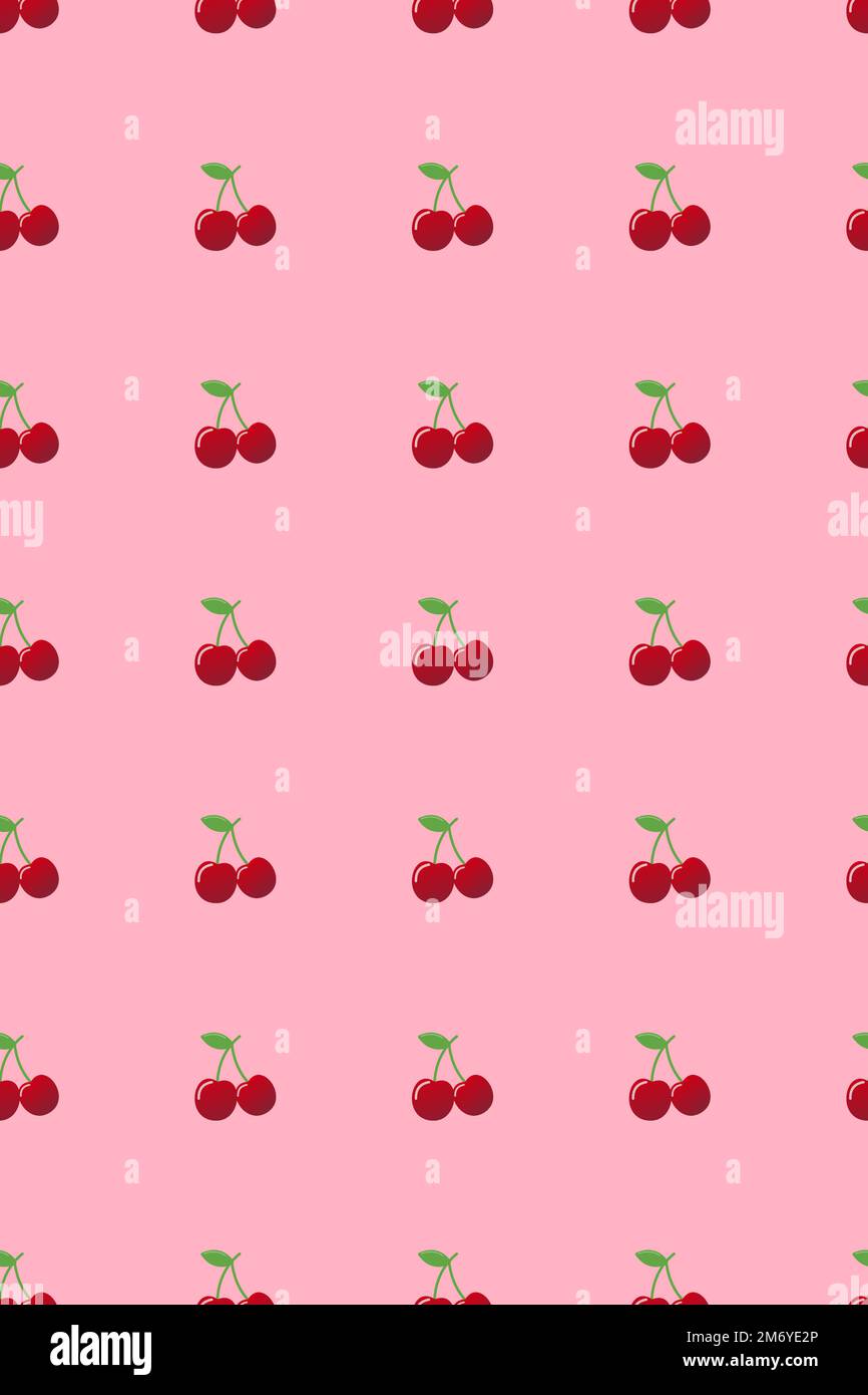 Red cherry pattern. Fresh fruit background. Seamless background. Vector ...