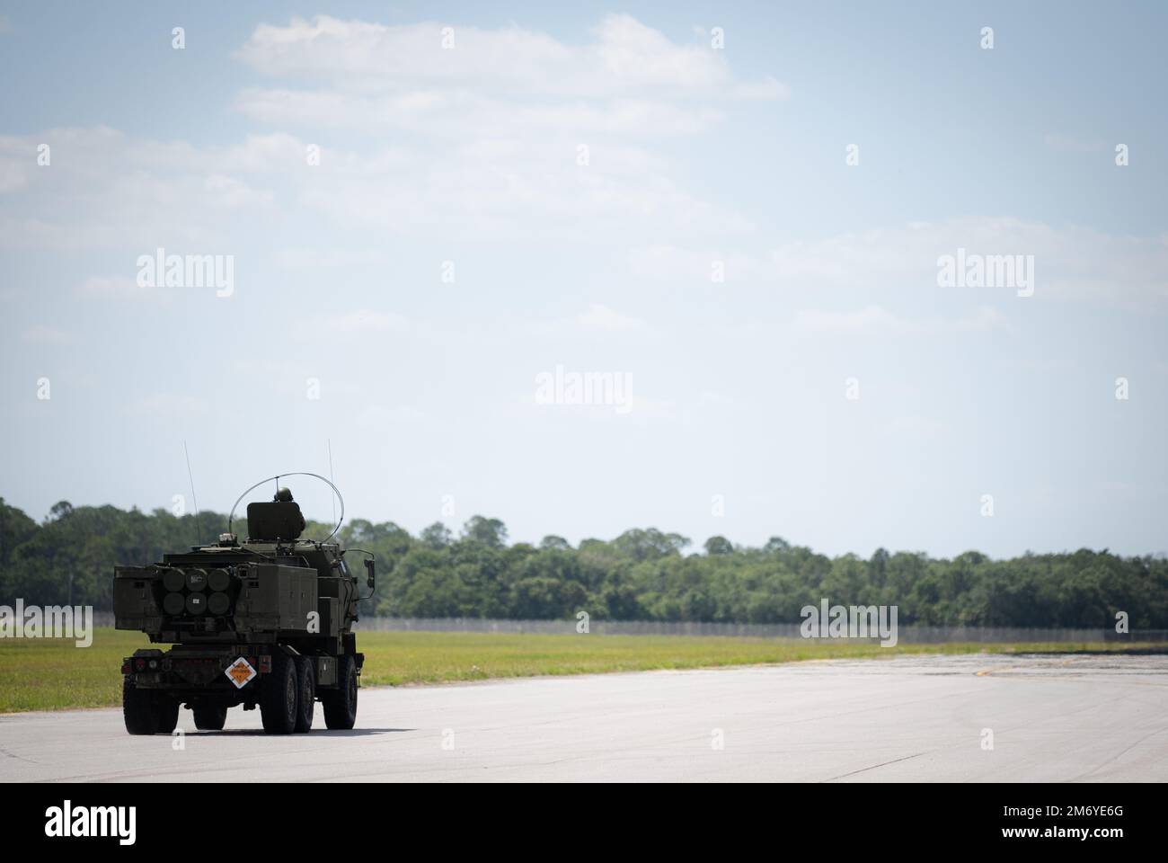 A U.S. Marine Corps High Mobility Artillery Rocket System (HIMARS) with ...