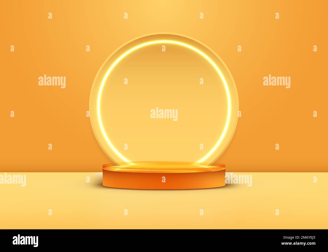 3D realistic products display yellow podium stand pedestal with neon ...