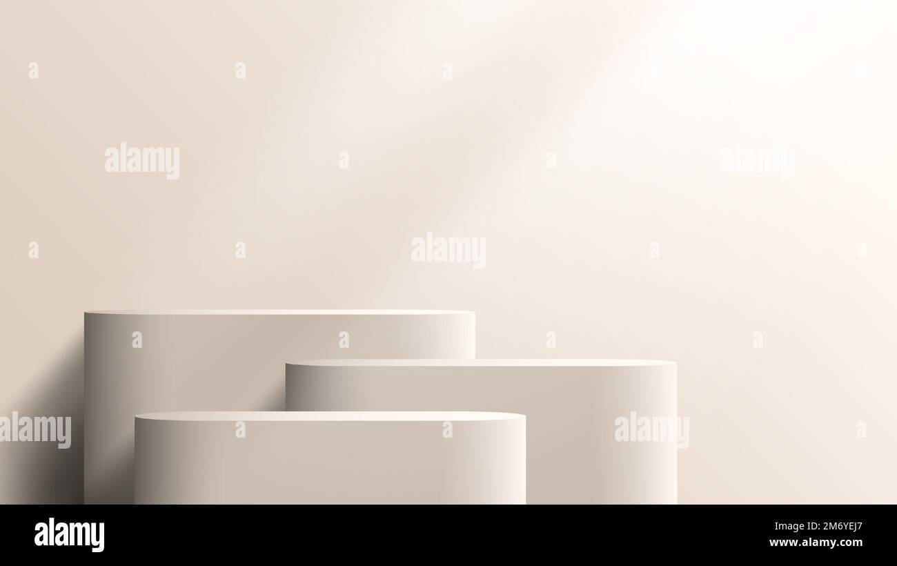 3D realistic products display beige podium stand pedestal on brown ...