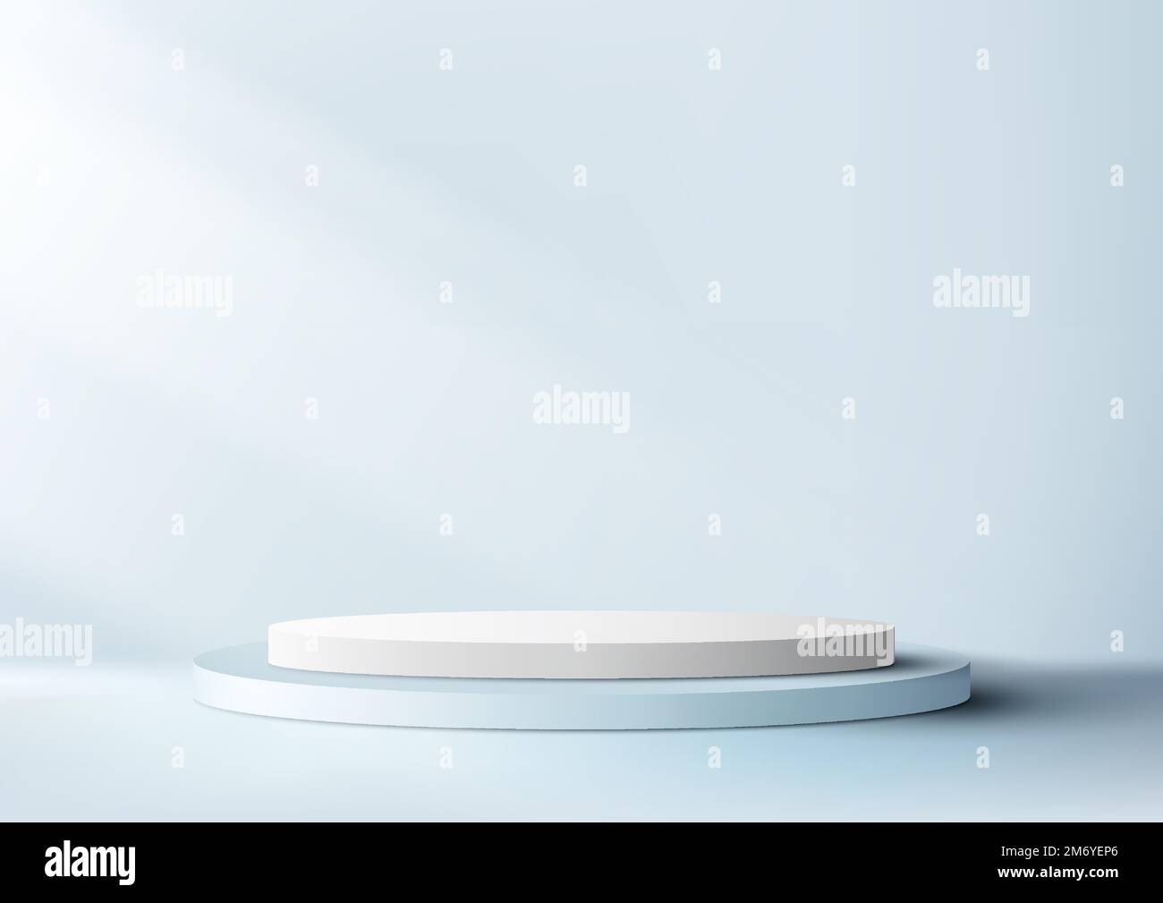 3D realistic empty blue and white podium cylinder shape product display ...