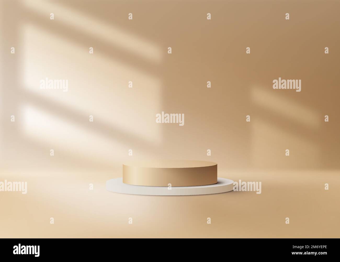 3D realistic white and gold podium stand pedestal with window lighting ...