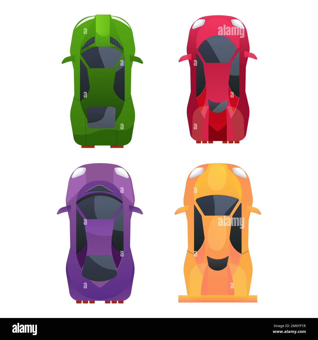 Set race car top view in cartoon style transport with shadows and light ...