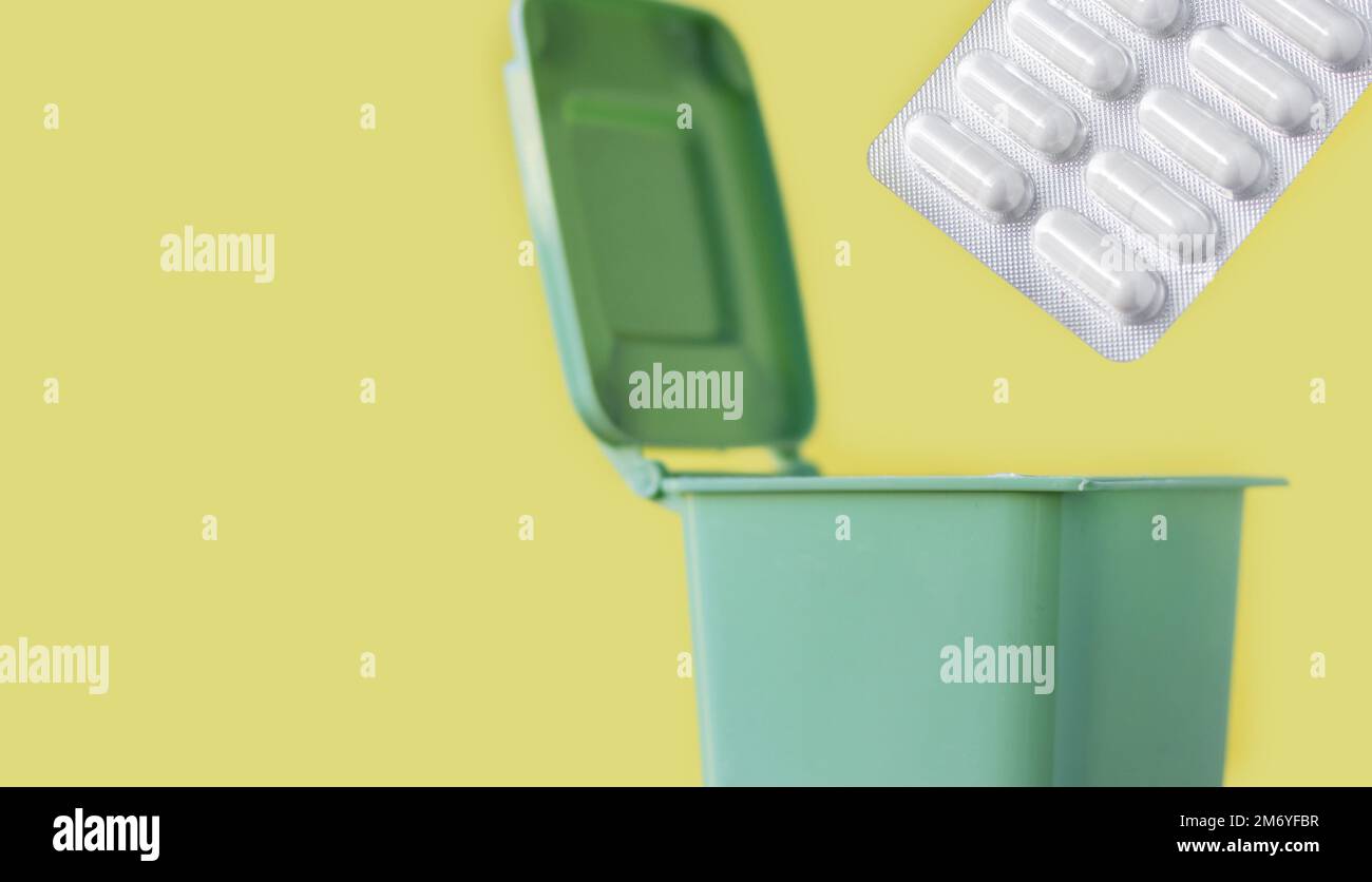 plastic blister thrown in mini small trash garbage bin can.expired ...