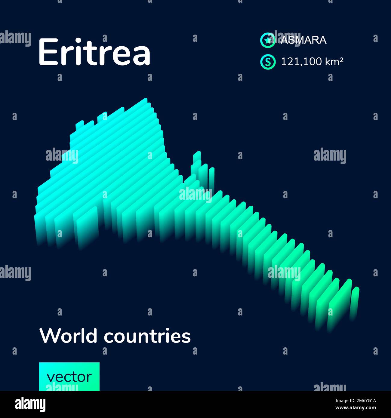 Vector Eritrea 3d Map In Turquoise Colors On A Dark Blue Background