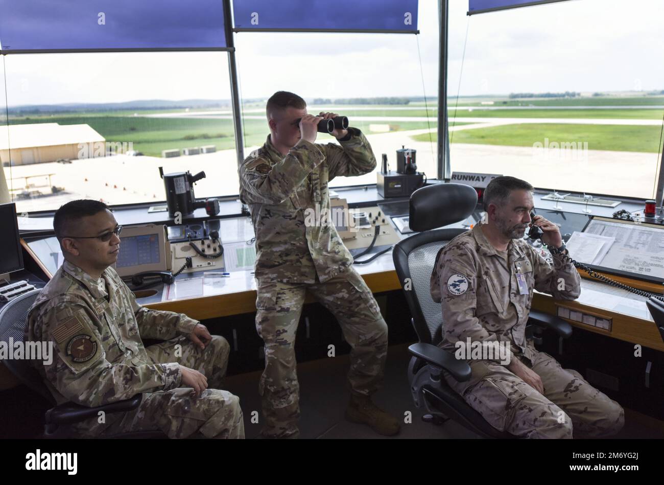 The air traffic control tower at Morón Air Base, Spain, is home to air ...