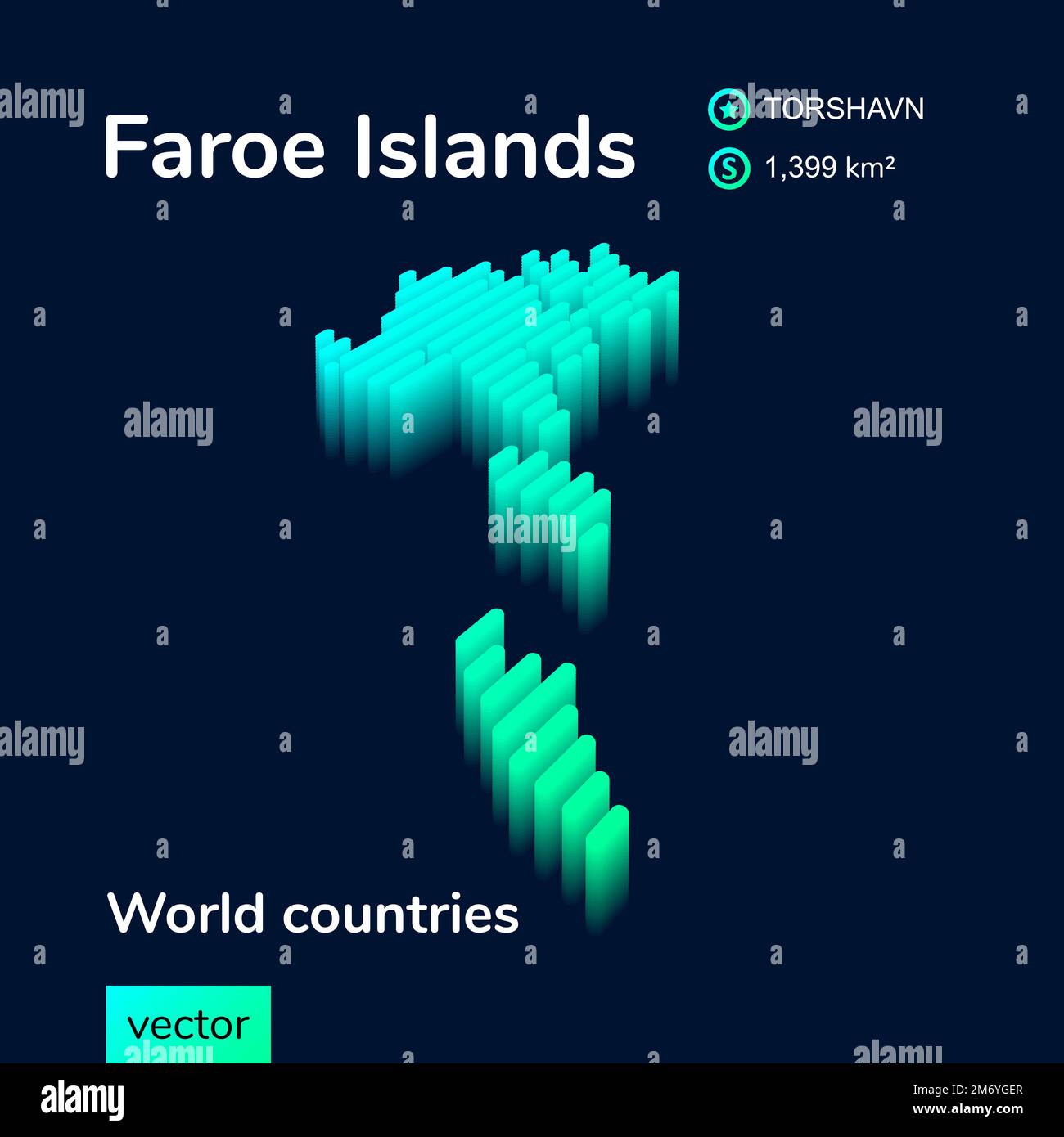 Stylized striped vector isometric map of Faroe Islands with 3d effect ...