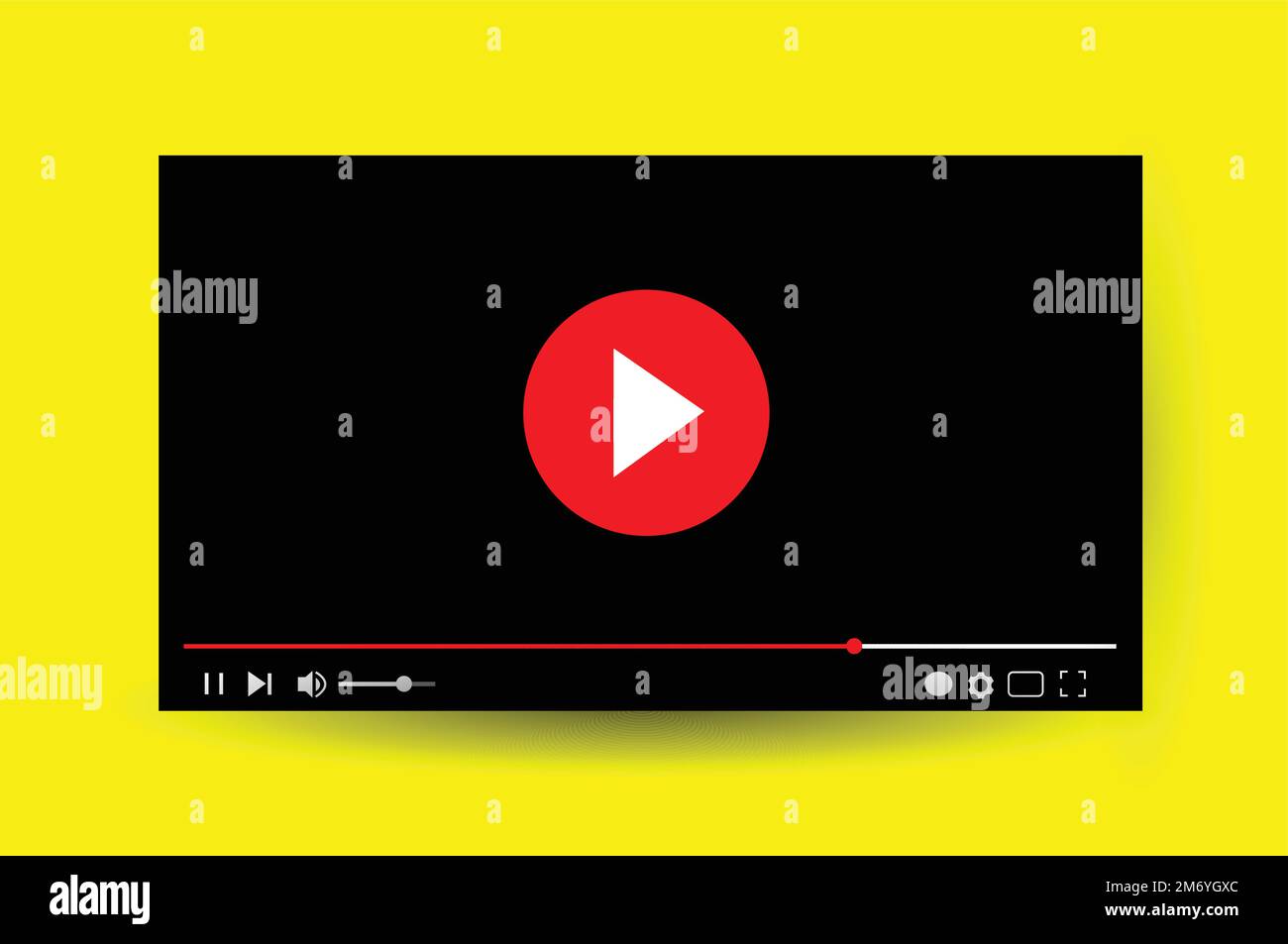 Multimedia video player with shadow isolated over yellow background ...