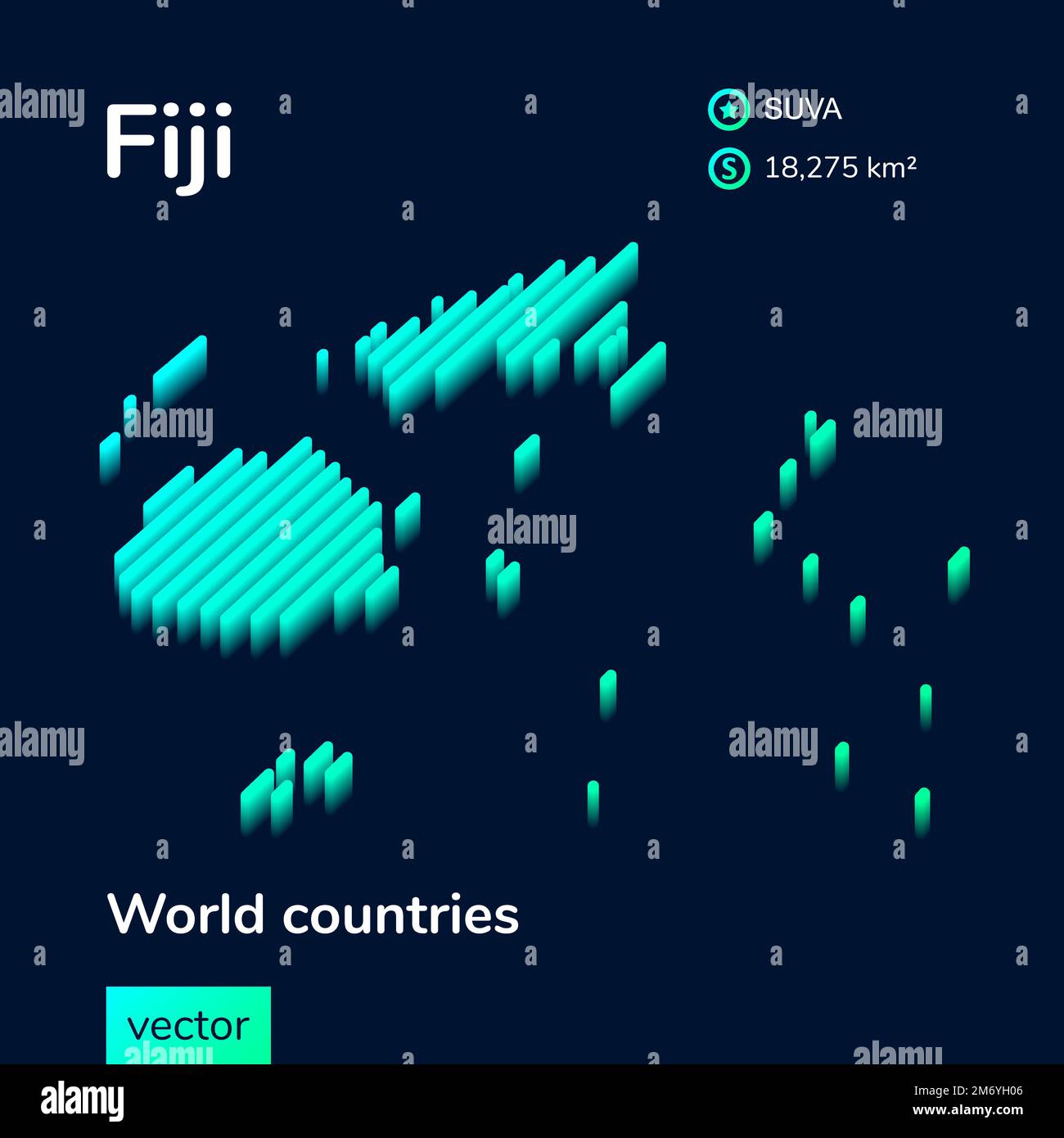 Stylized neon isometric striped vector 3D map of Fiji Stock Vector Image & Art - Alamy
