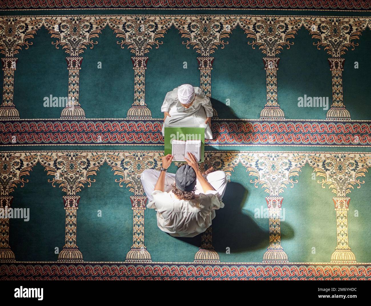 Muslim pray, child or man in praying with Quran for peace, mindfulness ...