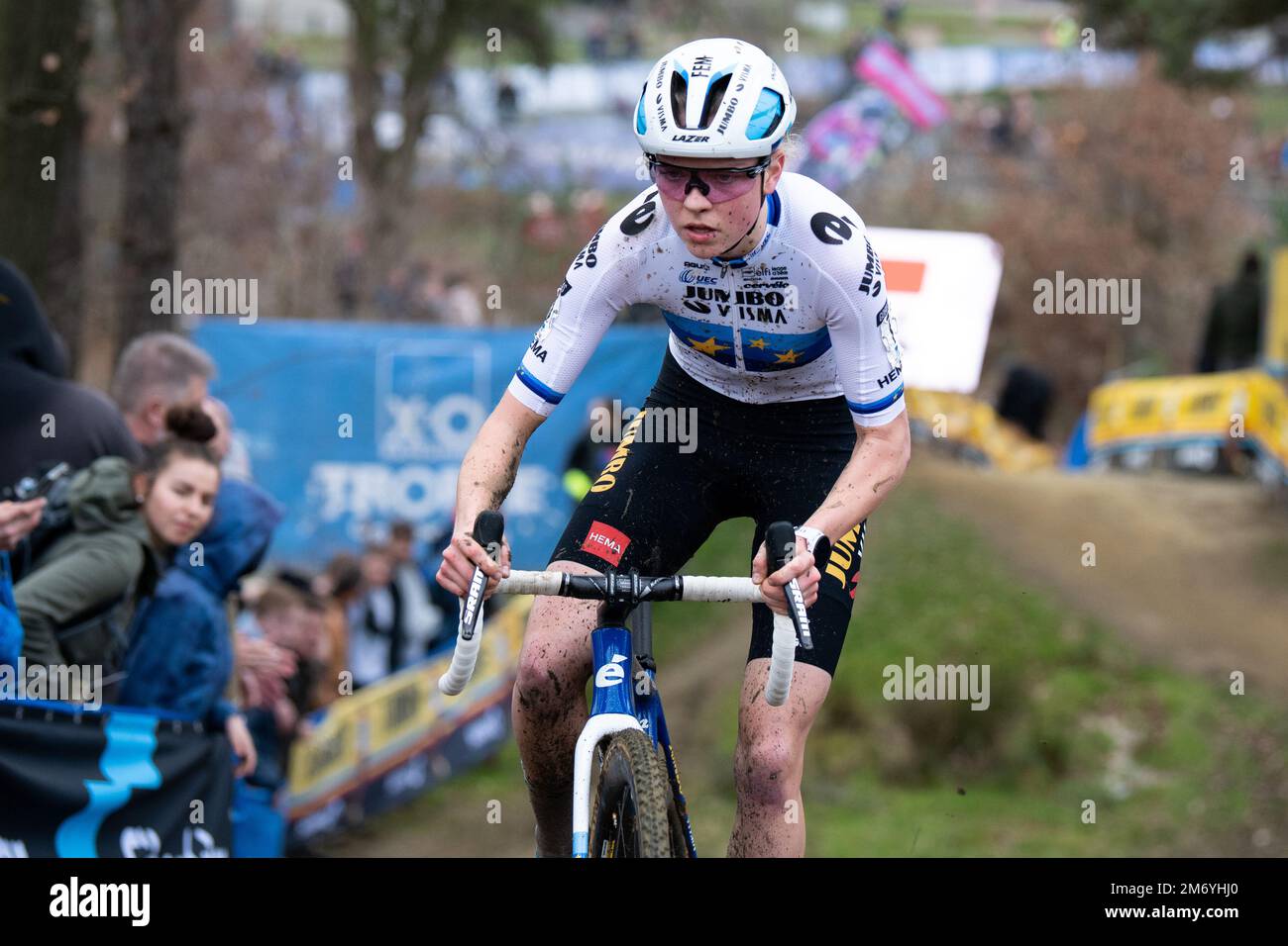 Fem van Empel crests a hill in the Grand Prix Sven Nys cyclocross race ...