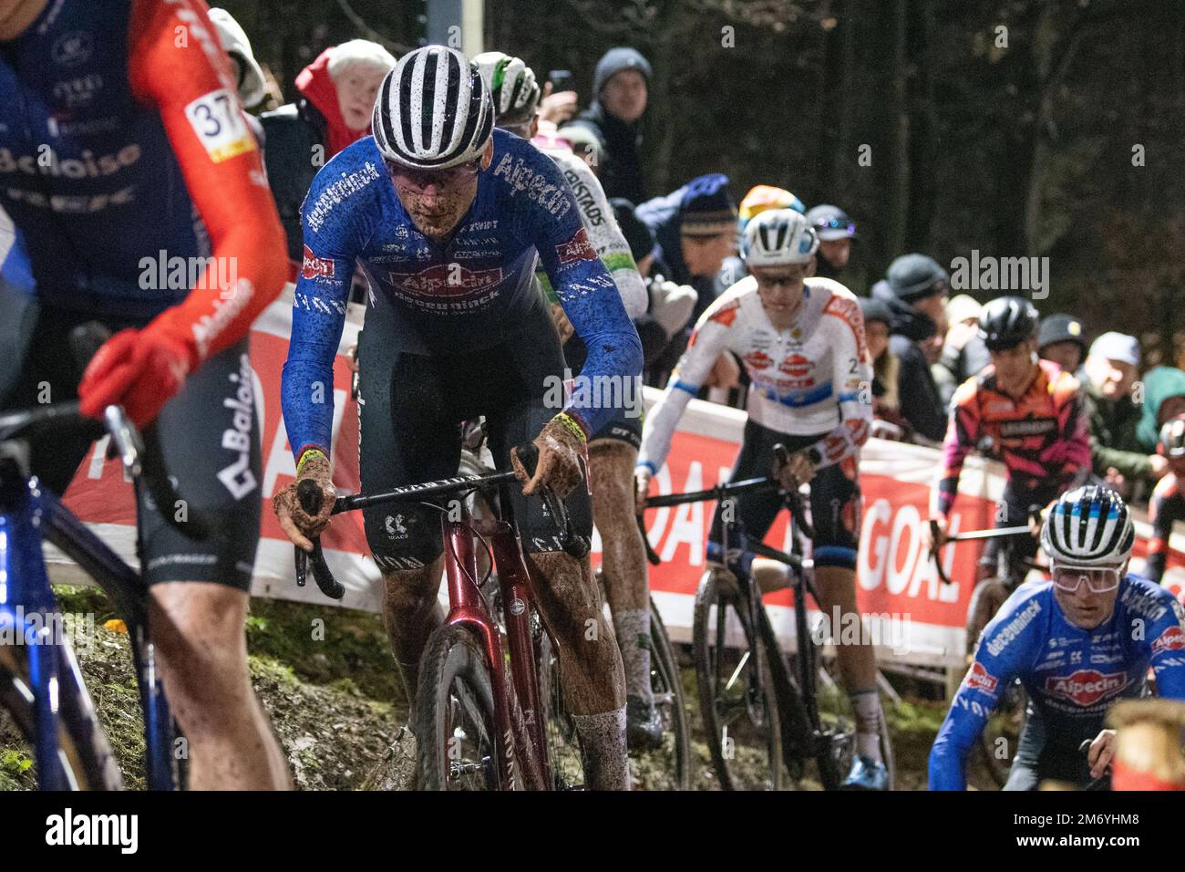 Mathieu van der Poel rides across the off-camber section in the ...