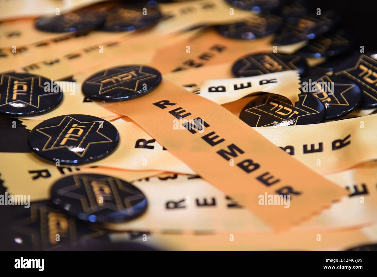 Remember ribbons are displayed during a Holocaust Remembrance Days of ...