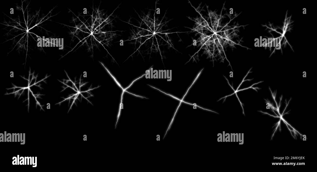 Collection electric flash on the black background, collection of 11 ...