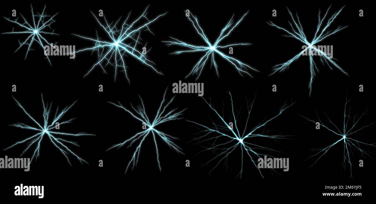 Collection electric flash on the black background, collection of 8 ...