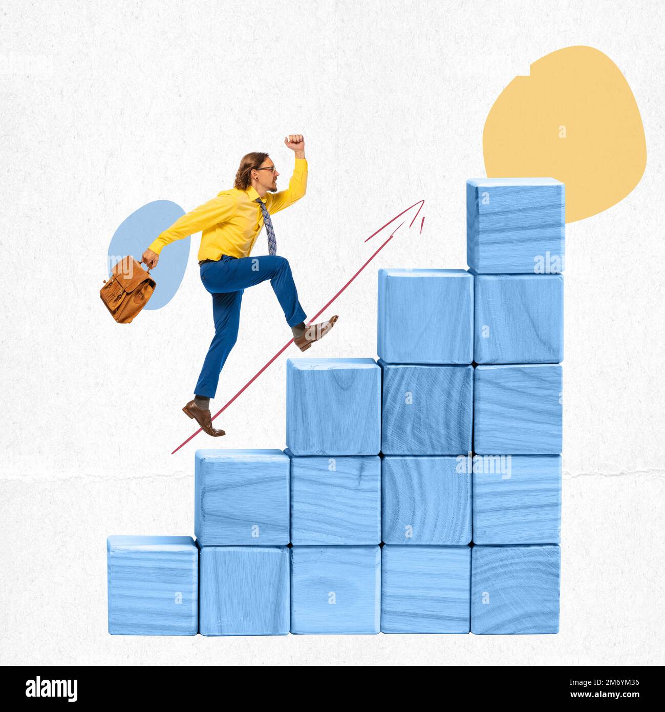 Young successful man going upstairs as symbol of career growth ...