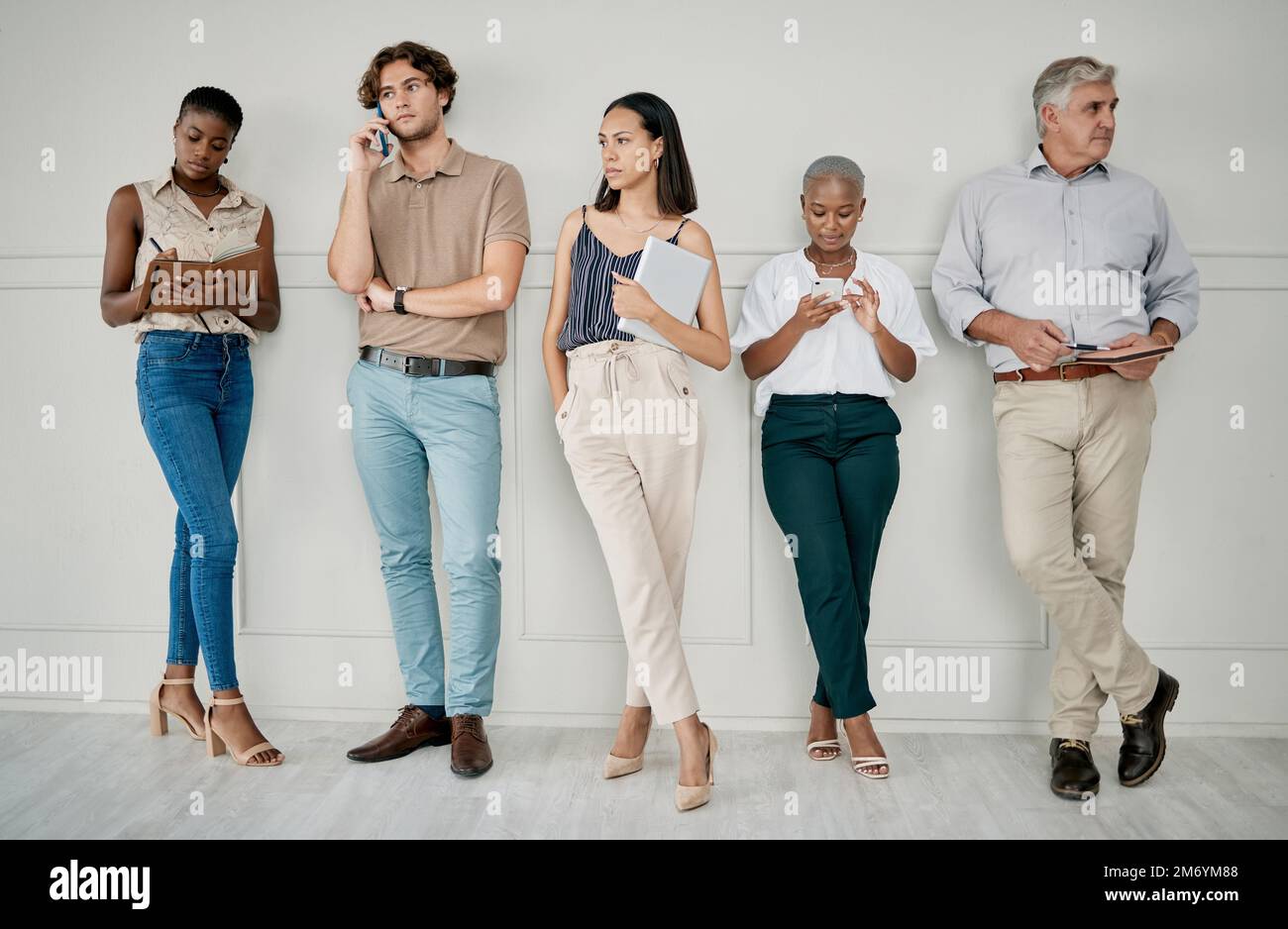 Hiring, human resources or people in a waiting room for a marketing job ...