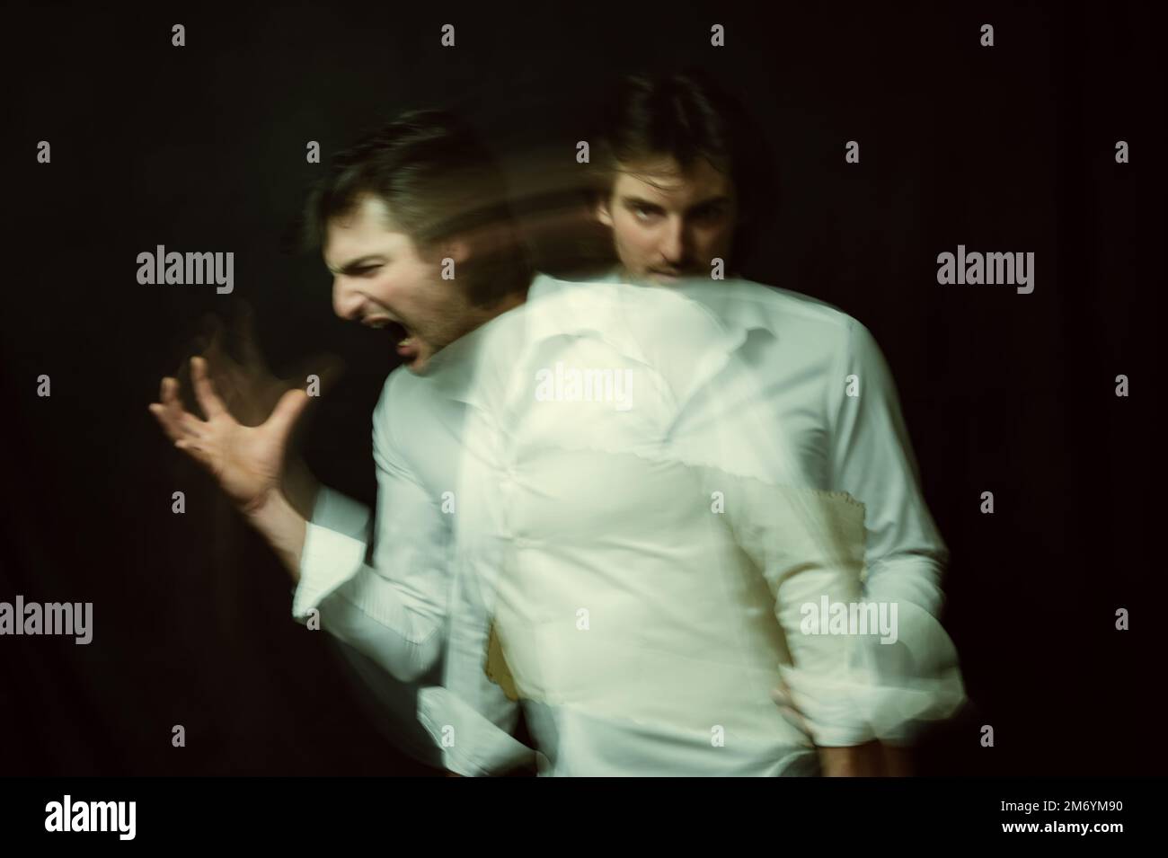 schizophrenic portrait of psychopathic man with mental disorders in ...