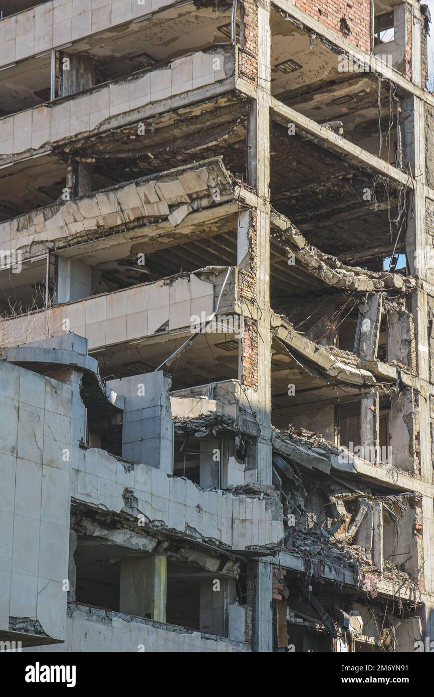 Yugoslav Ministry of Defence building bombed and heavily damaged during ...