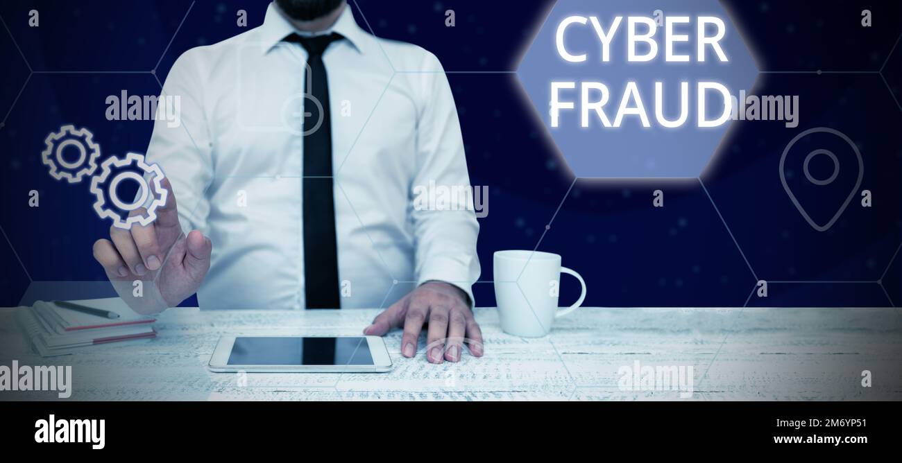 Conceptual caption Cyber Fraud. Business showcase any crime that is ...
