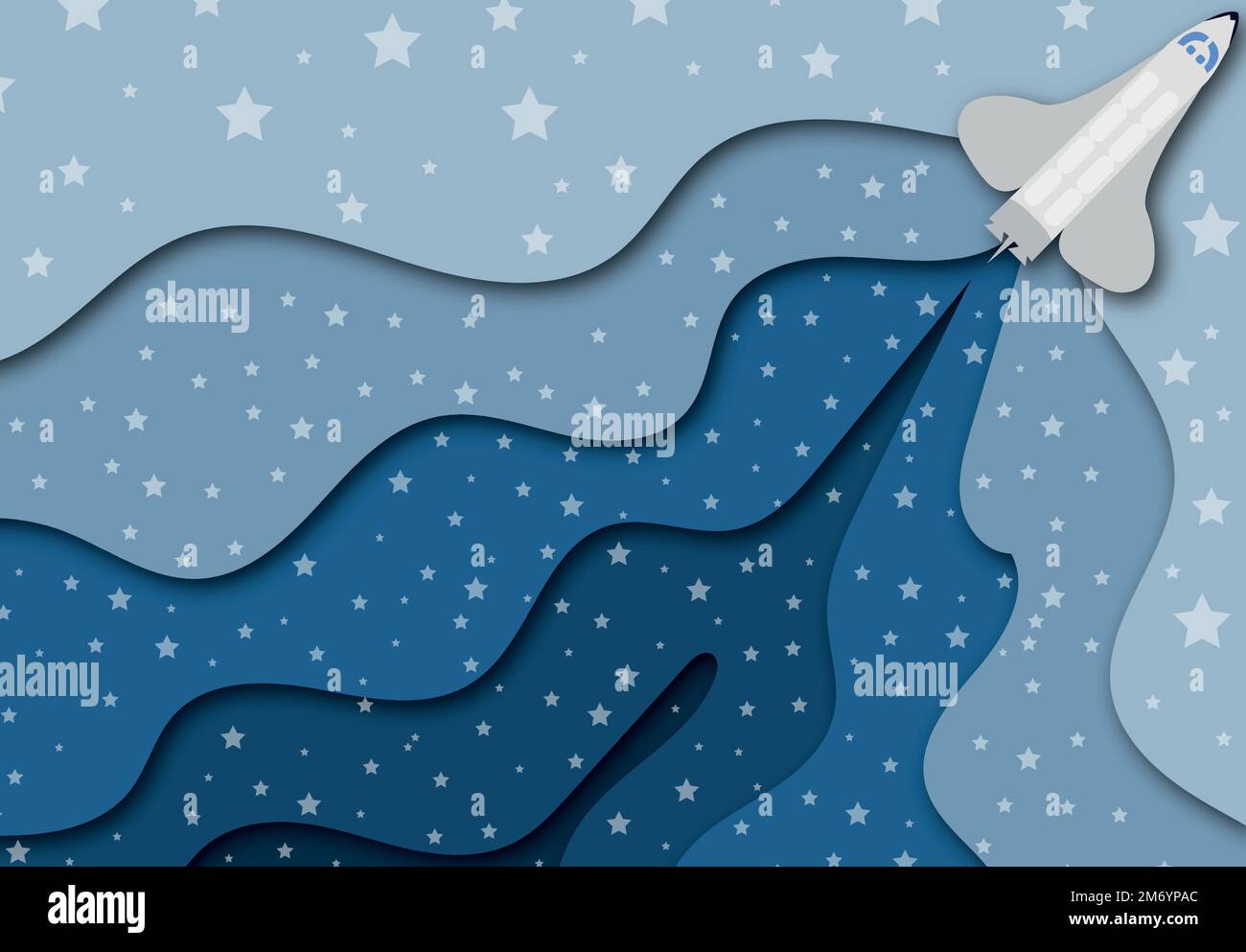 Space rocket vector illustration with stars background papercut modern ...