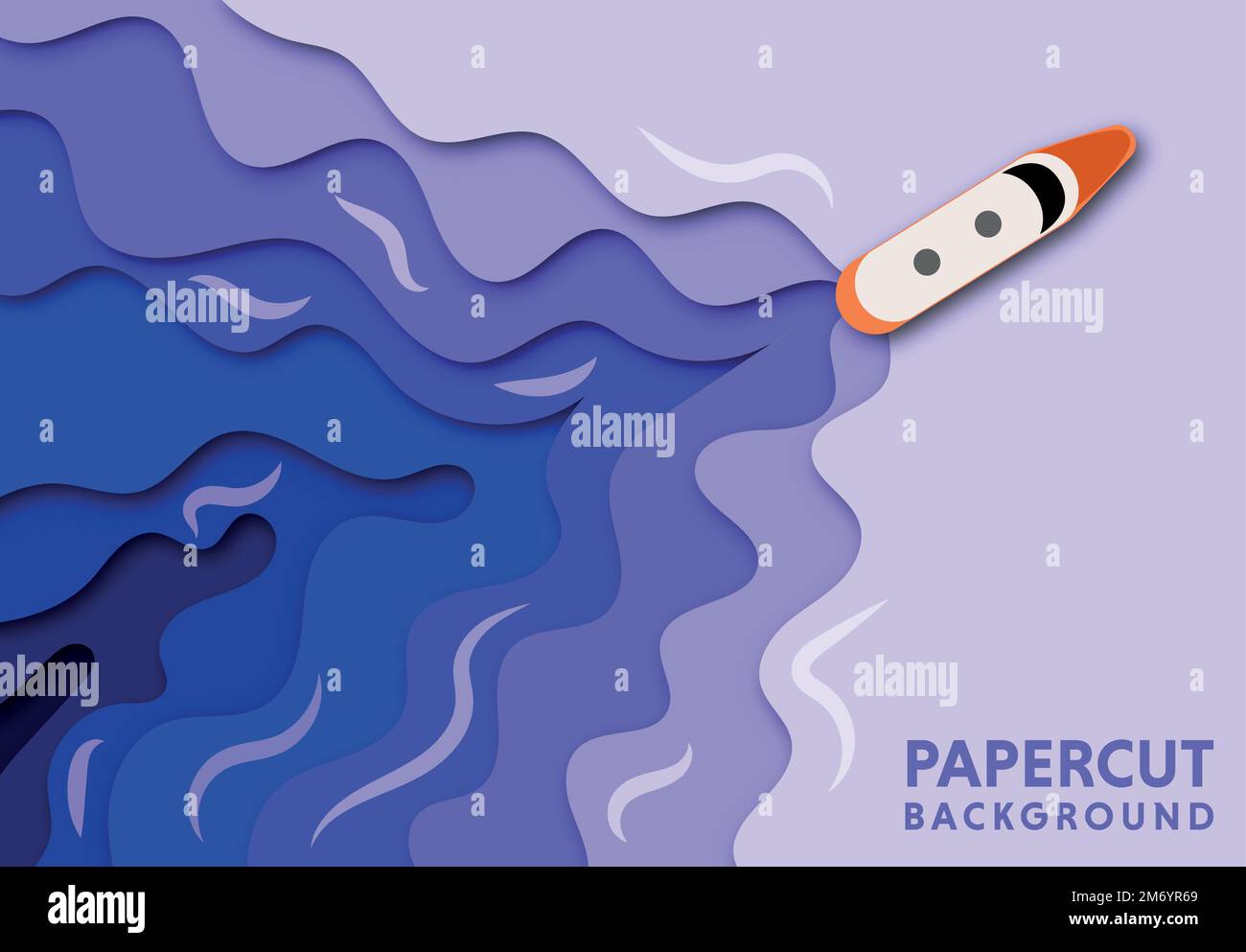 Top view river and yacht in paper cut style. 3d seaside background with ...