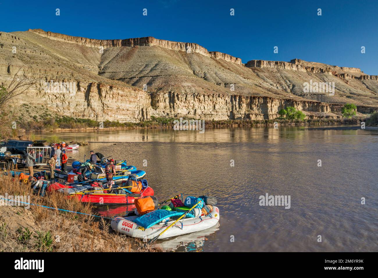 Preparing rafts to launch, Green River in Desolation Canyon, West ...