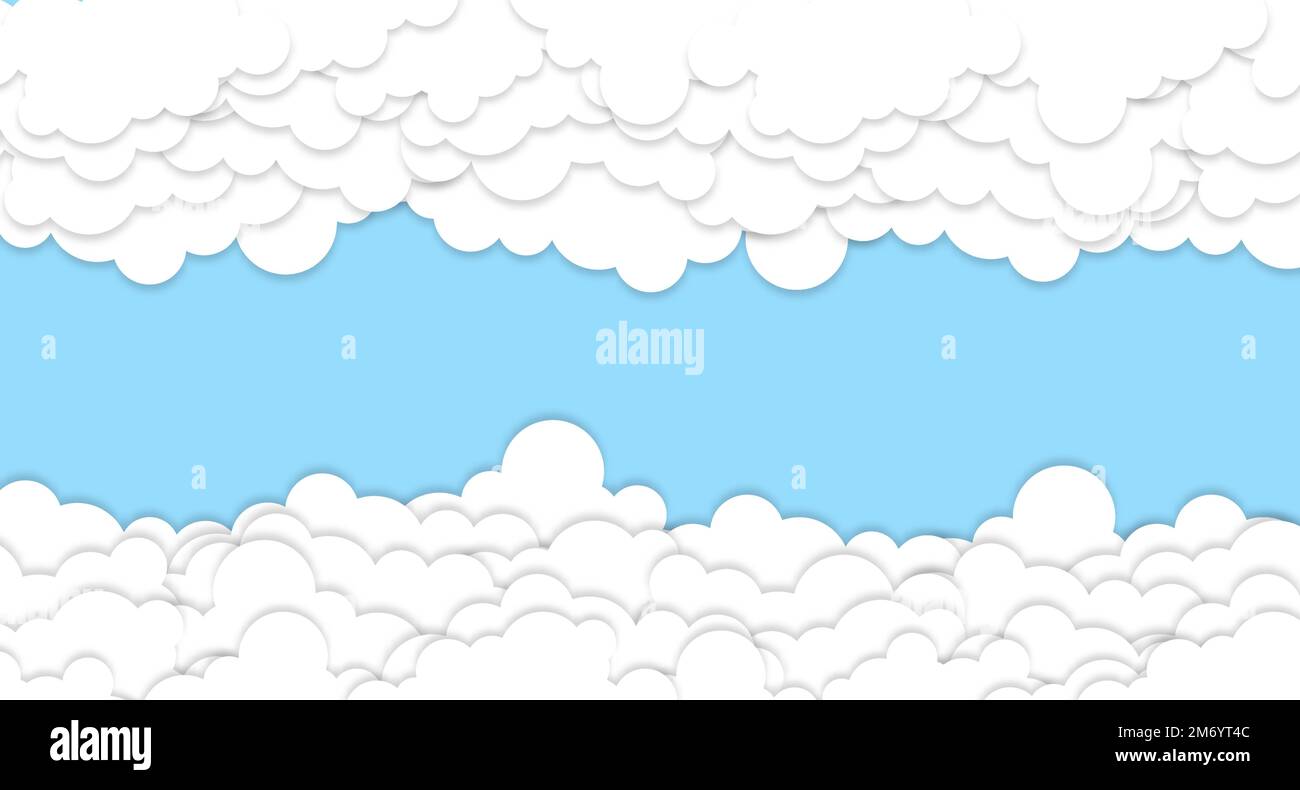 Clouds on blue sky banner. White cloud on blue sky in paper cut style ...