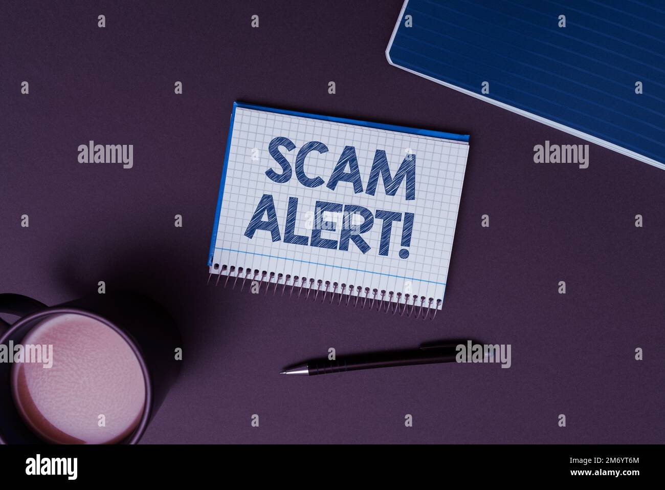 Sign displaying Scam Alert. Word Written on warning someone about ...