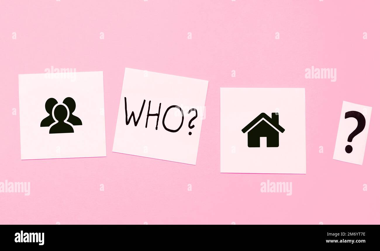 Hand writing sign Who. Concept meaning Asking the name of specific ...