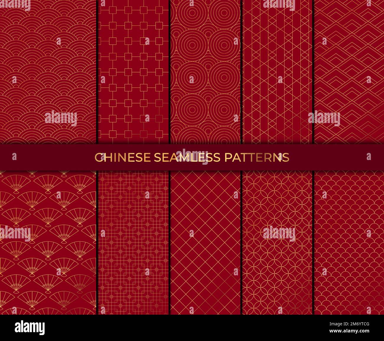 Set of 10 patterns in chinese style. Vector collection of asian ...