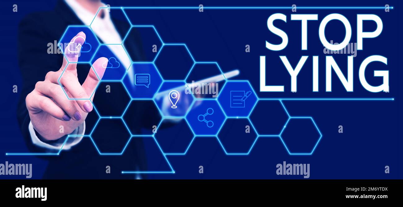 Hand writing sign Stop Lying. Internet Concept put an end on chronic ...