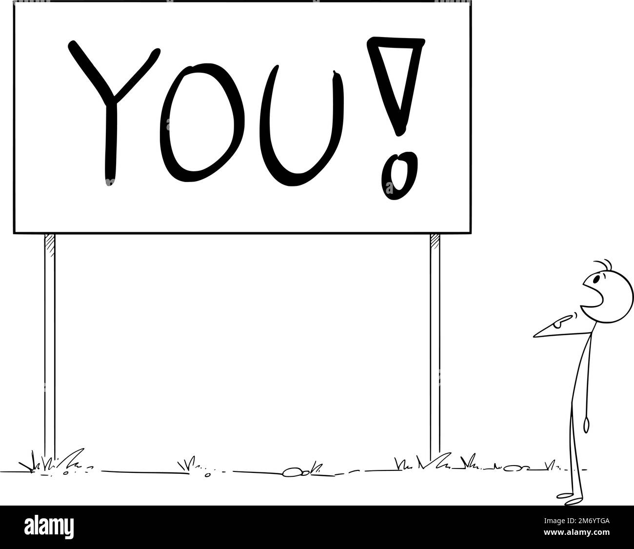 Person Shocked Looking on You Sign, Vector Cartoon Stick Figure ...
