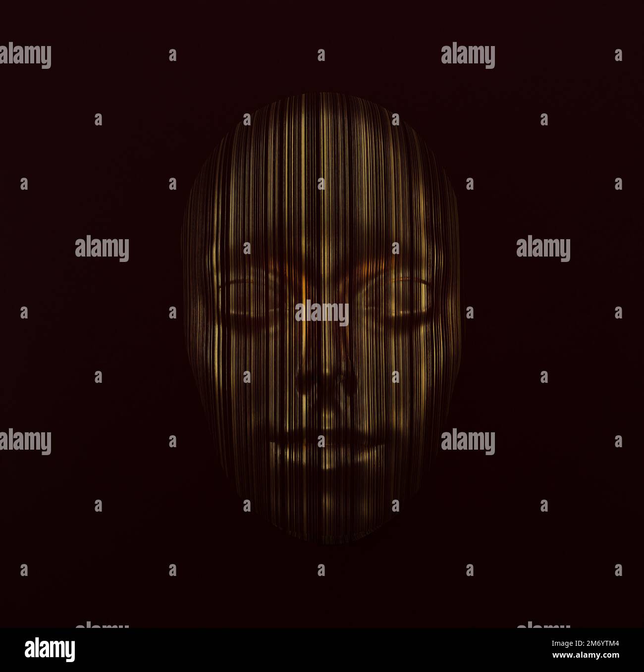 Abstract 3d illustration of human face in stripes in a black wall Stock ...