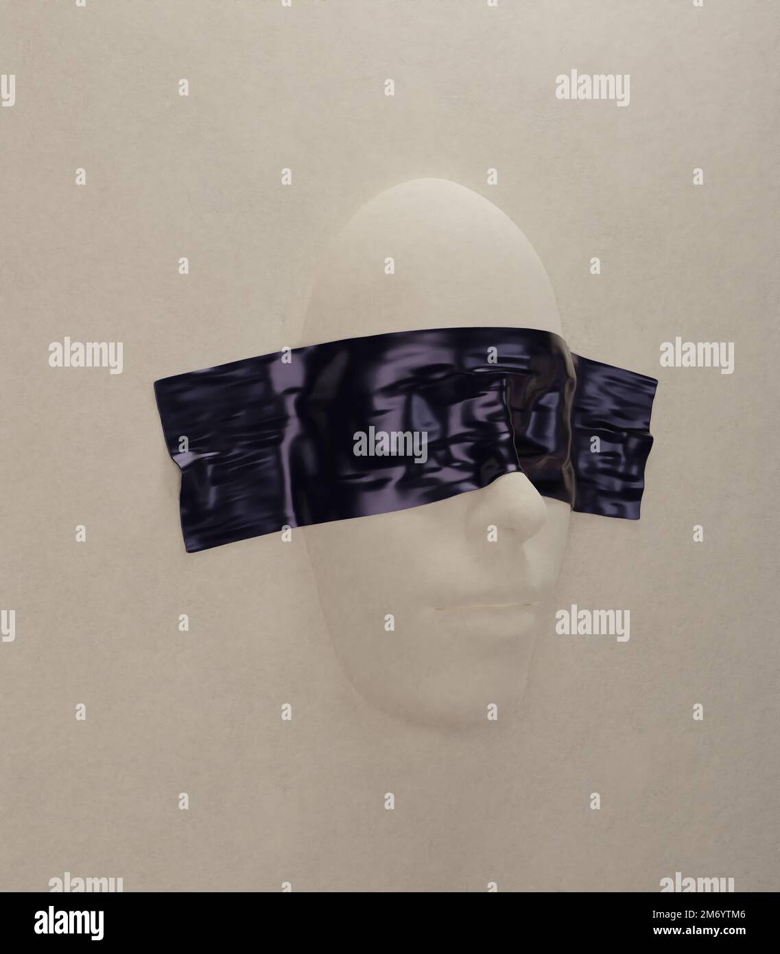 Abstract illustration of human head with taped eyes in a wall Stock ...