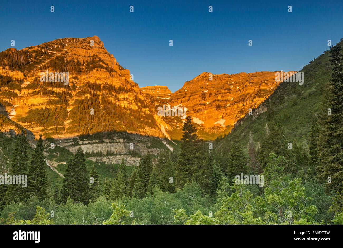 Roberts Horn over Primrose Cirque in center, sunrise, Mount Timpanogos ...