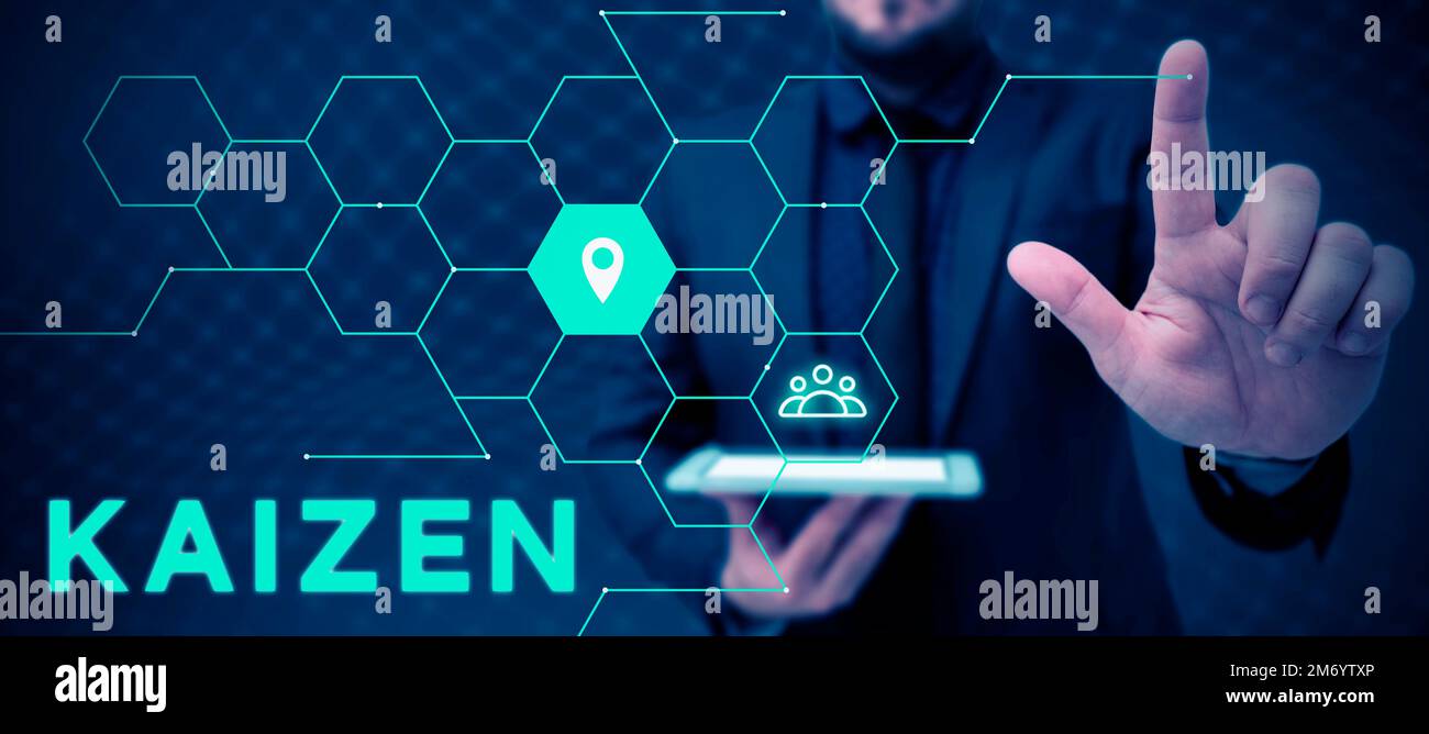 Sign displaying Kaizen. Word Written on a Japanese business philosophy ...