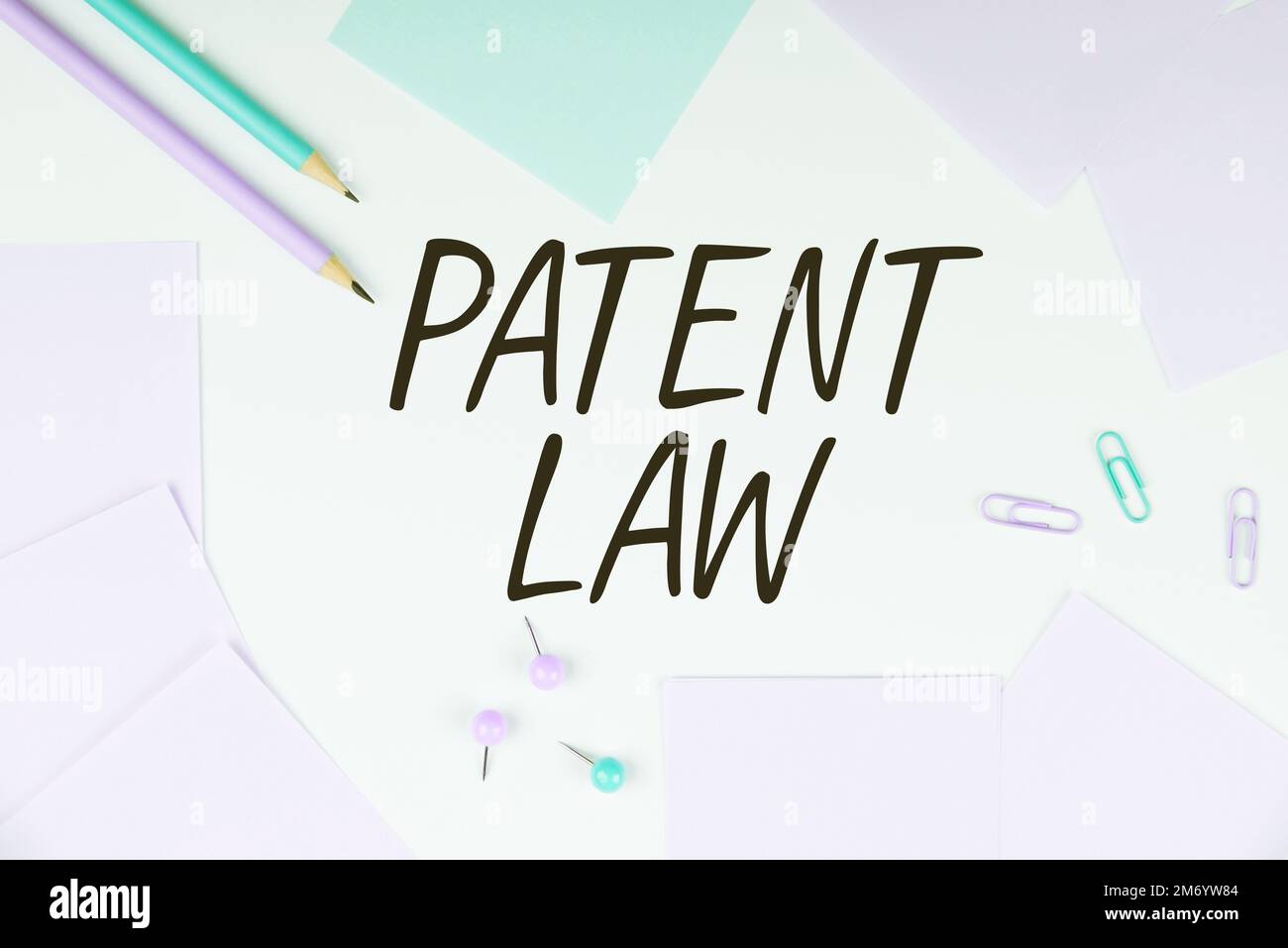 Text caption presenting Patent Law. Business concept deals with an ...