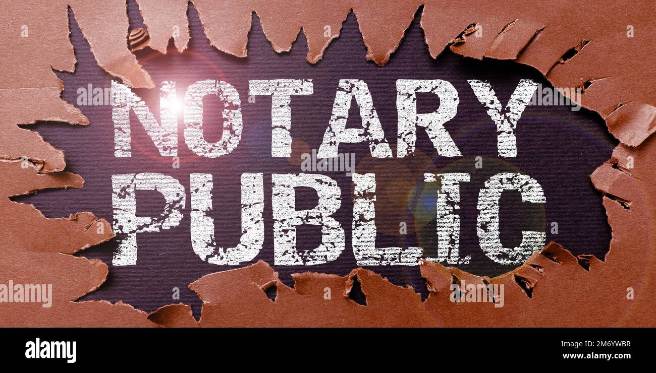 Hand writing sign Notary Public. Word Written on Legality Documentation ...