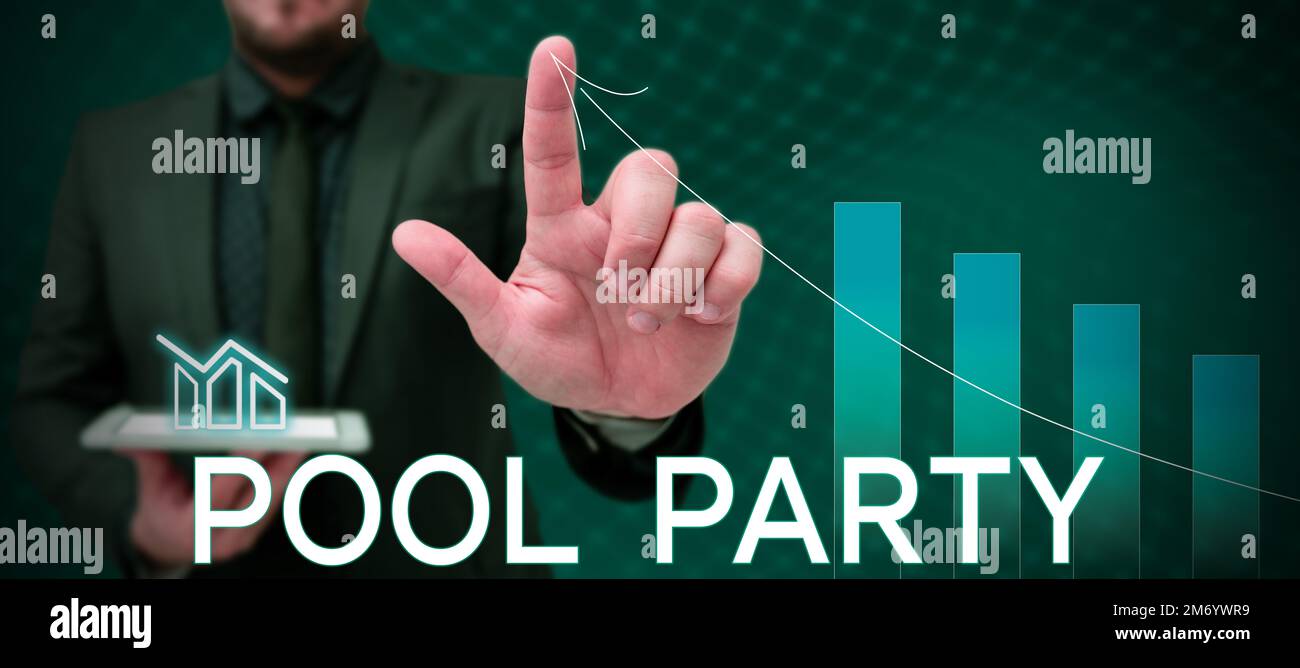 Sign displaying Pool Party. Word Written on celebration that includes ... Sign displaying Pool Party. Word Written on celebration that includes ...