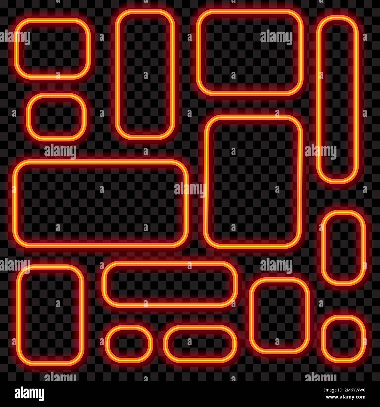 Set of square neon light on a transparent background. Neon frame design ...