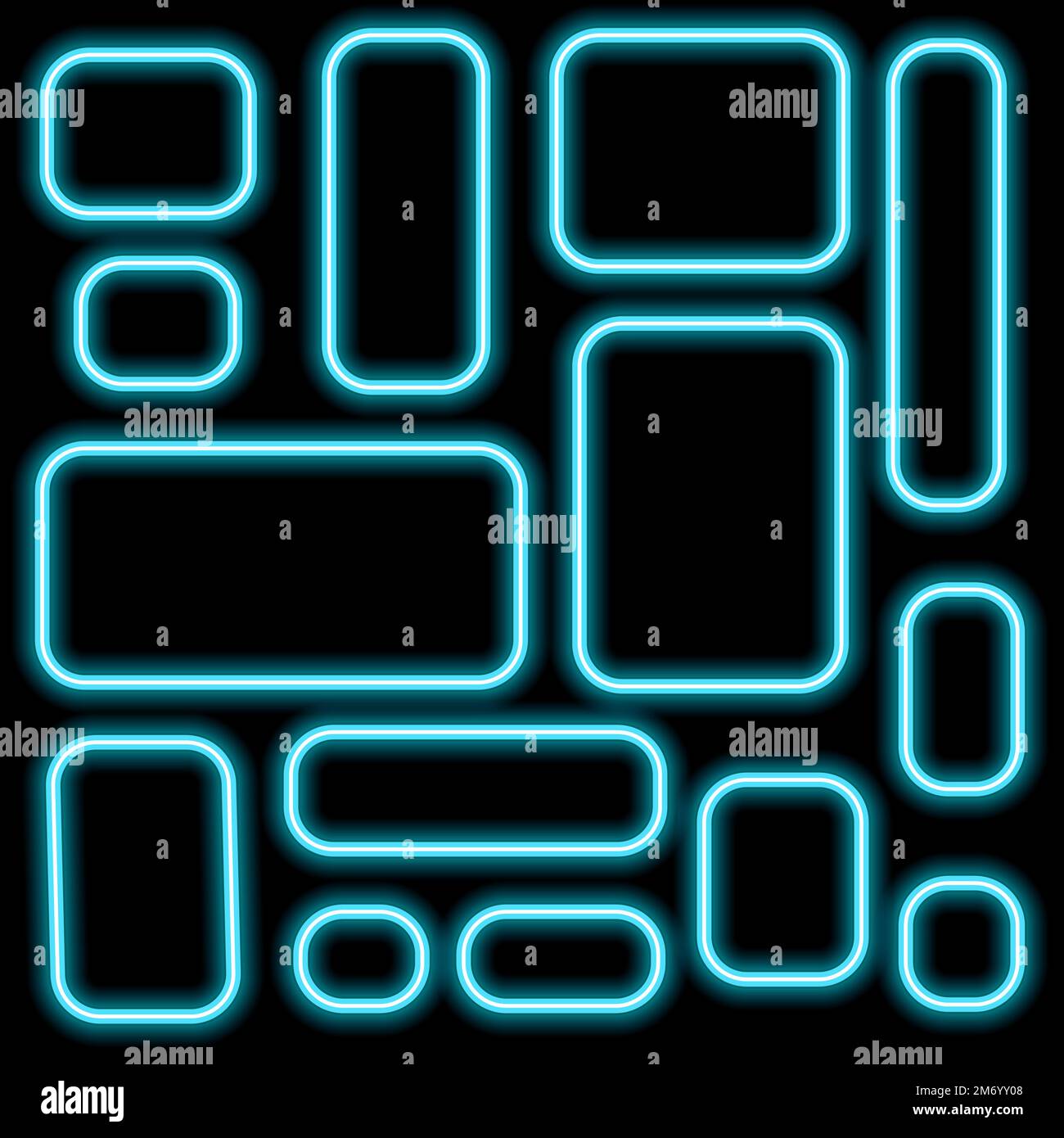 Set of square neon light on a transparent background. Neon frame design ...